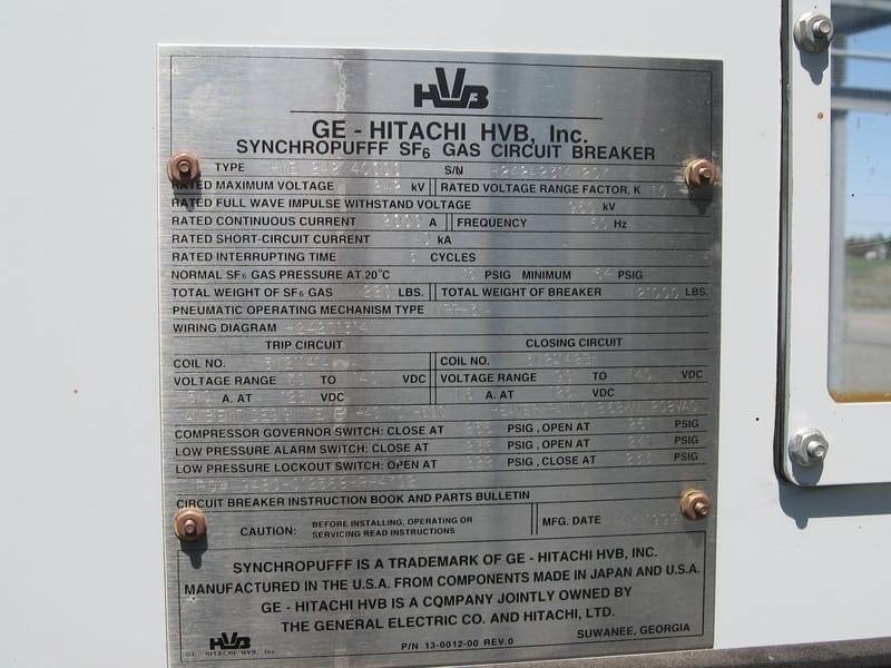 ONE (1) ABB-HITACHI 242KV SF6 2000AMP CIRCUIT BREAKER