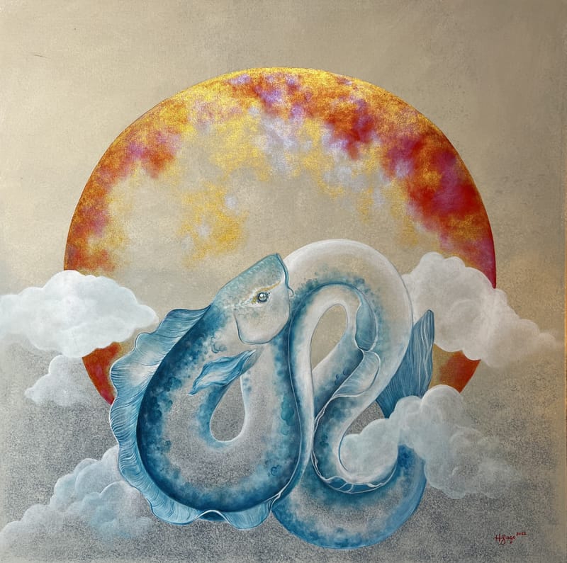 "Przed podróżą dookoła świata" z serii pięciu 80x80 cm Akryl na płótnie ...