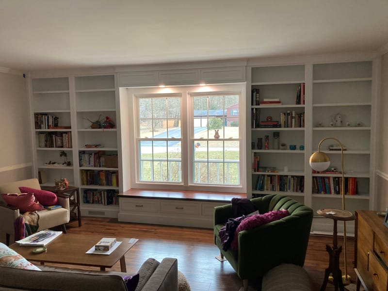 Custom bookcase and window bench with storage after - Home Expressions ...