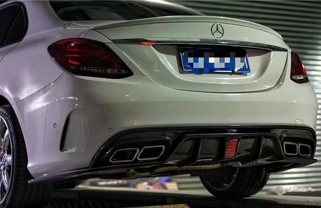 Carbon Rear Diffuser with LED for Mercedes-Benz W205 Sport Bumper ...