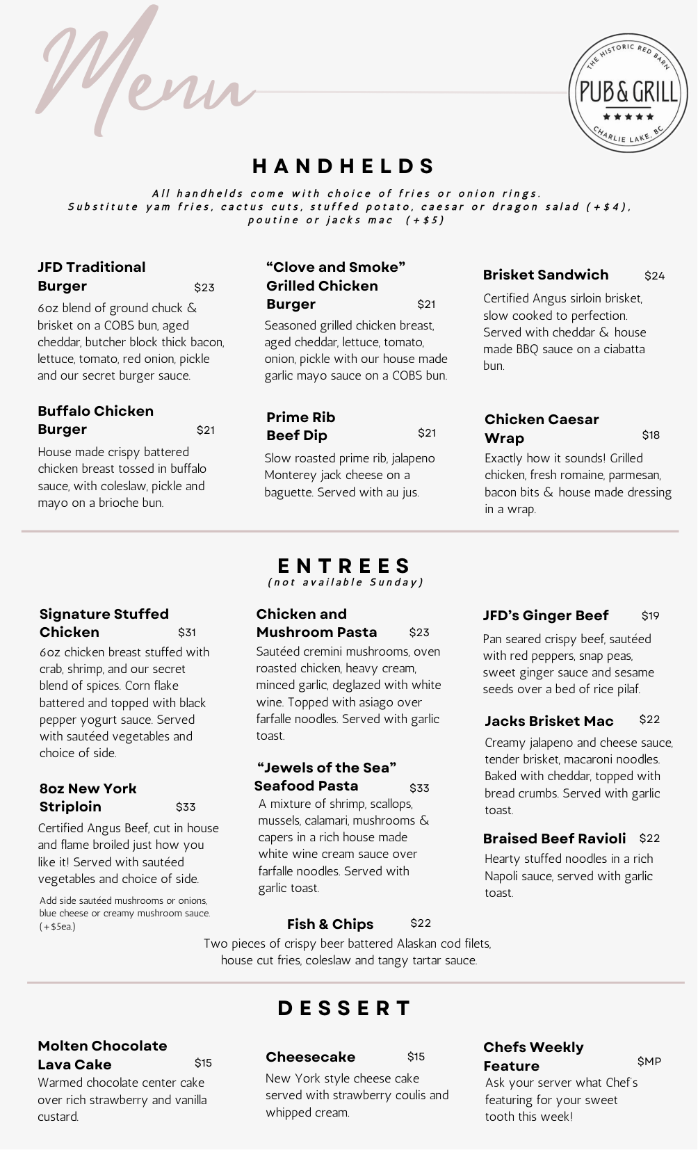 menus - The Historic Red Barn Pub & Grill