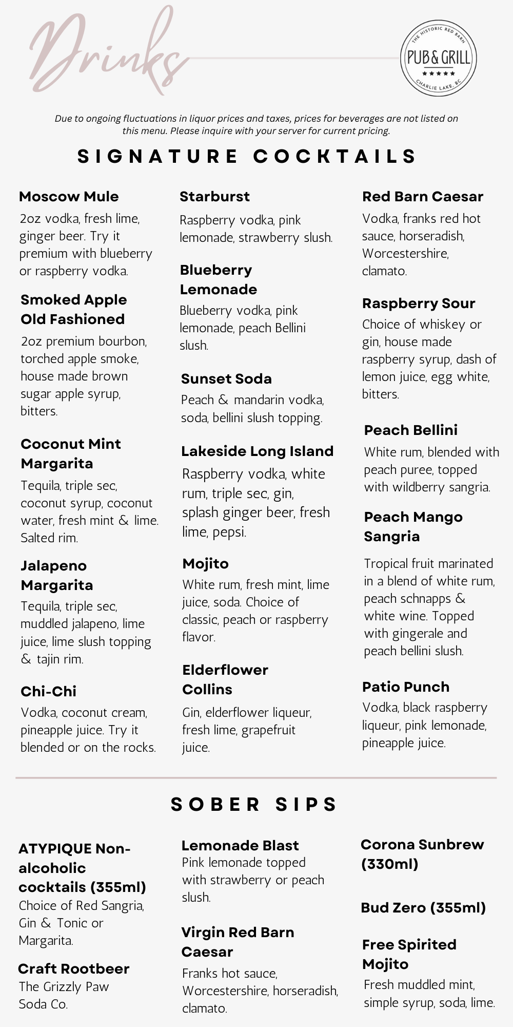 menus - The Historic Red Barn Pub & Grill