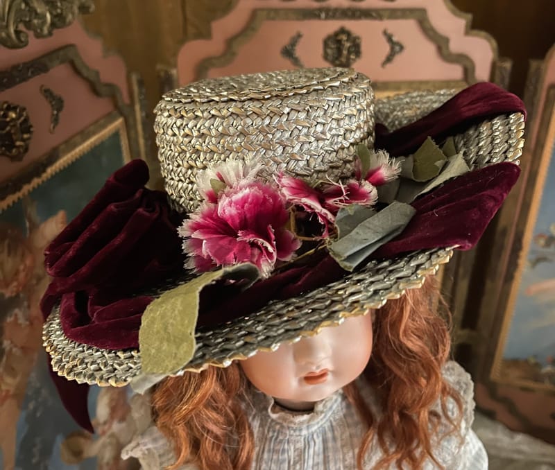 Stunning Artist Made Silk Small Doll Bonnet - Hearts Will Play