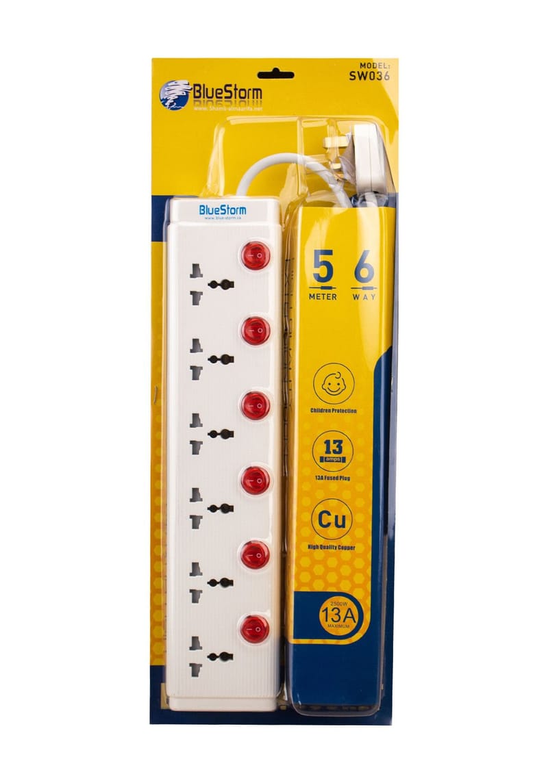تخطي إلى بداية معرض الصور سيار كهربائي 5 متر من بلو ستورم Blue Storm SW036 Power Strip - Basra Store