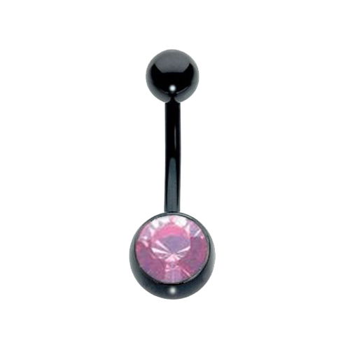 Piercing Buric Titan negru Cristal Roz