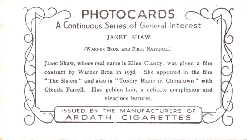JANET SHAW - CINEMA & CIGARETTE CARDS