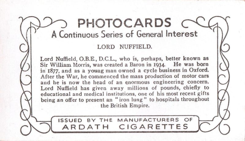 LORD NUFFIELD - CINEMA & CIGARETTE CARDS