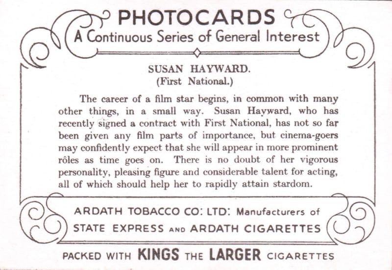 SUSAN HAYWARD - CINEMA & CIGARETTE CARDS