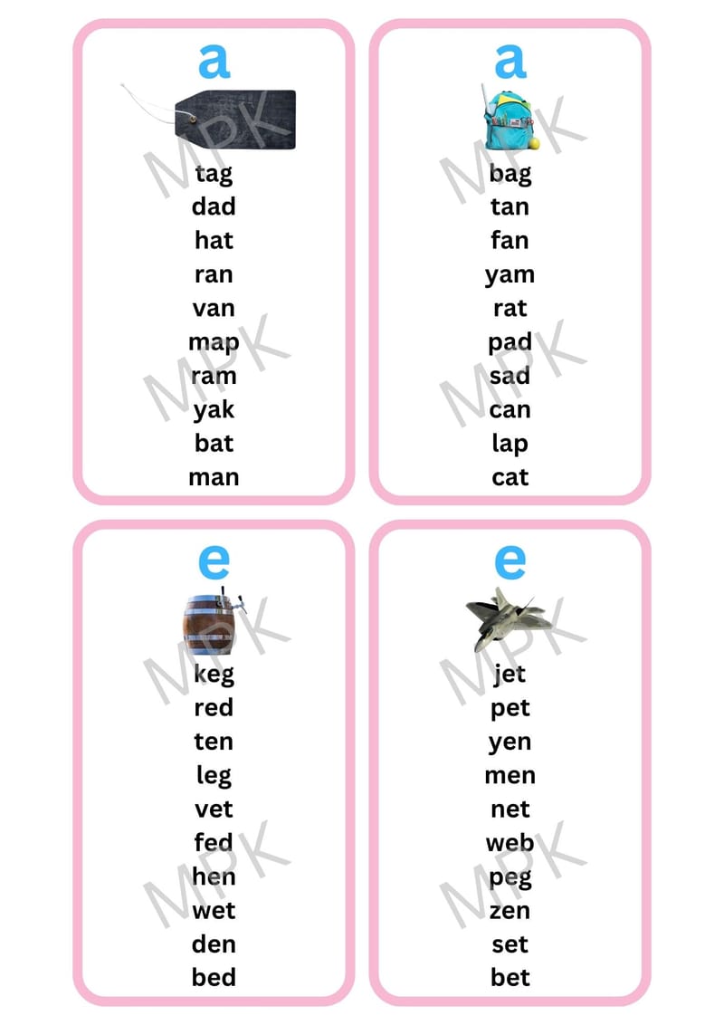 PINK SERIES Phonetic Word Lists (printed) - Montessori Printables Kenya