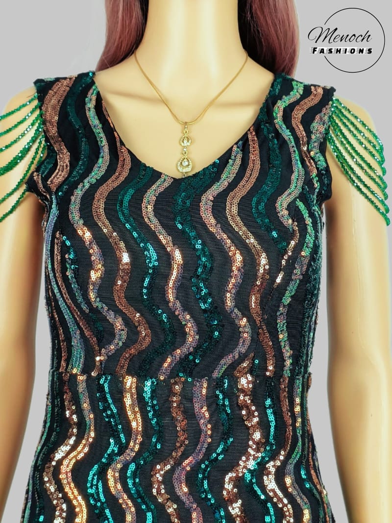 Black Shiny Dress with Flare Sleeves - Menoch Fashions