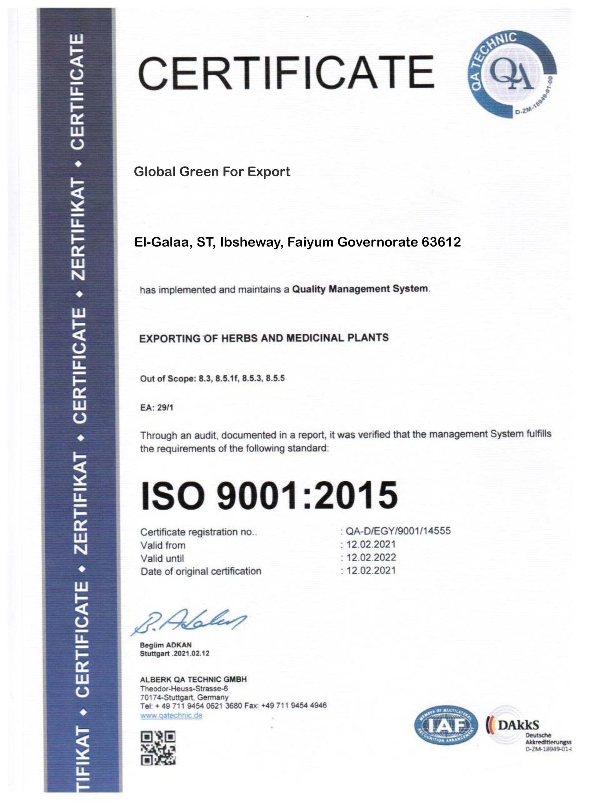 Certificates - Global Green For Export