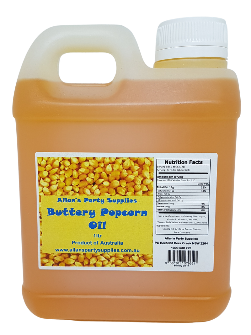 Buttery Popcorn Oil 1lt - Auswide Party Supplies