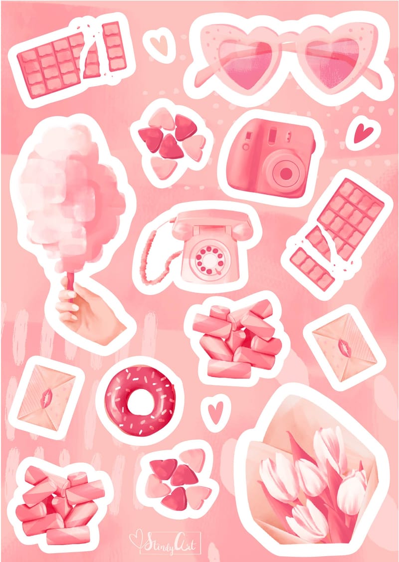 Pink Aesthetic Sticker Sheet - StindyArt